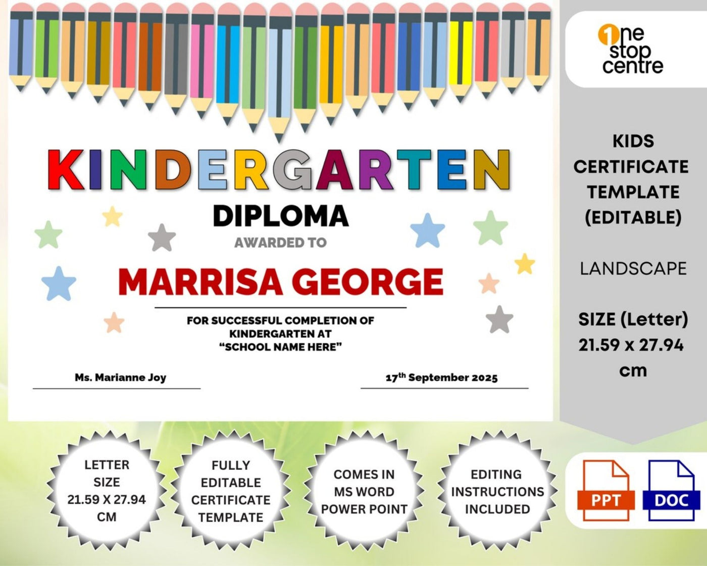 Kindergarten Graduation Certificate Template Word & PPT